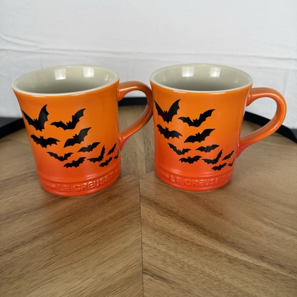Le Creuset | Dining | Le Creuset Flame Orange Bat Mugs Set Of 2 ...